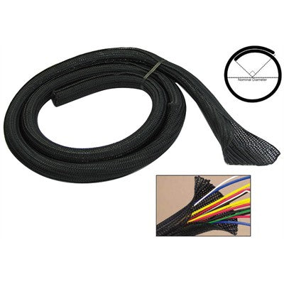 Split Braided Wrap Sleeving 1/8"W x 100ft, Black (PTS-1/8-BK-100)