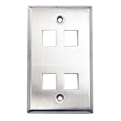 SSKF4-10 Stainless Steel Wall Plate, 4 Port, White, Pkg/10